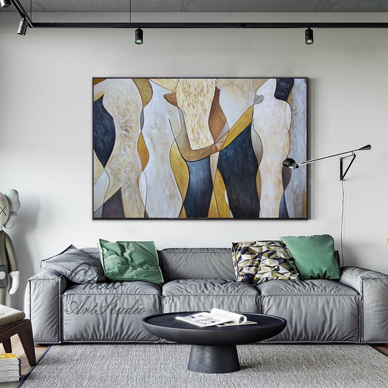 Original Abstract Canvas Wall Art Large Geometric Figure - Etsy