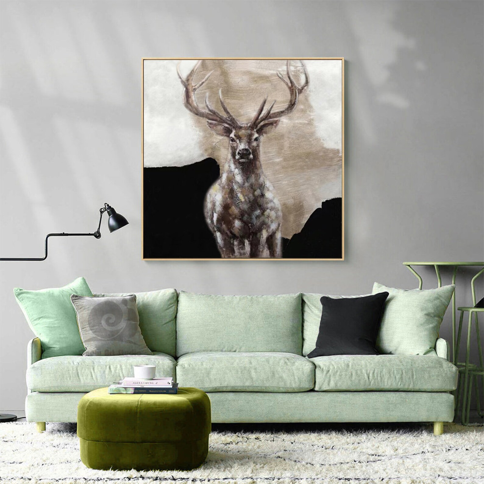 Large Abstract Deer Oil Painting on Canvas, Original Hand-painted Stag ...