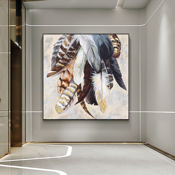 Original Animal Feather Oil Painting on Canvas Abstract | Etsy