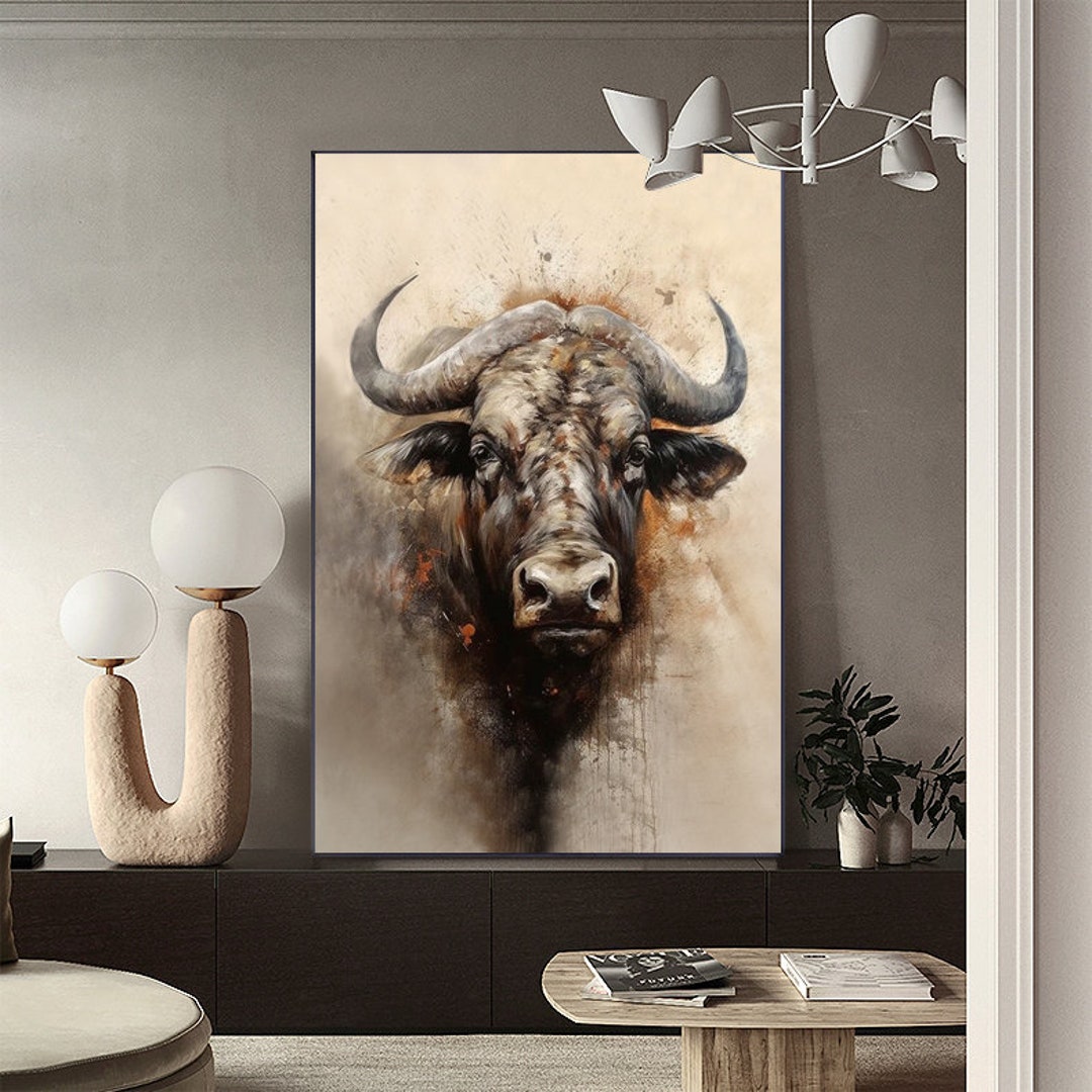 Large Classical Bull Oil Painting on Canvas, Original Hand-painted Bull ...