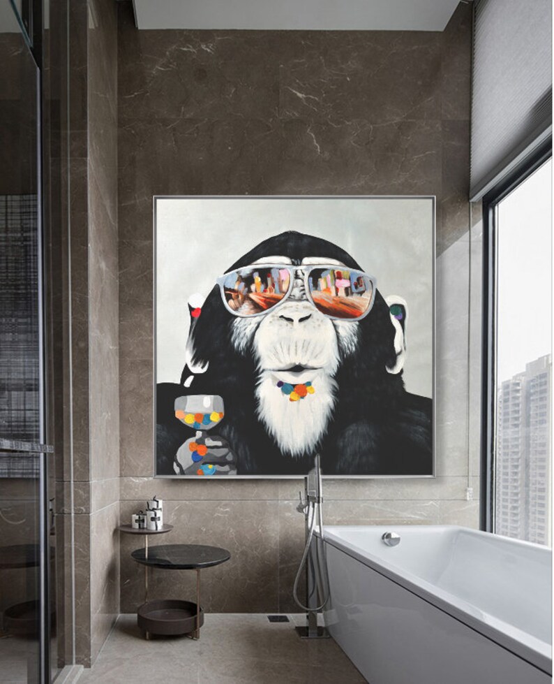 Abstract Monkey Oil Painting on Canvas, Large Original Monkey Canvas ...