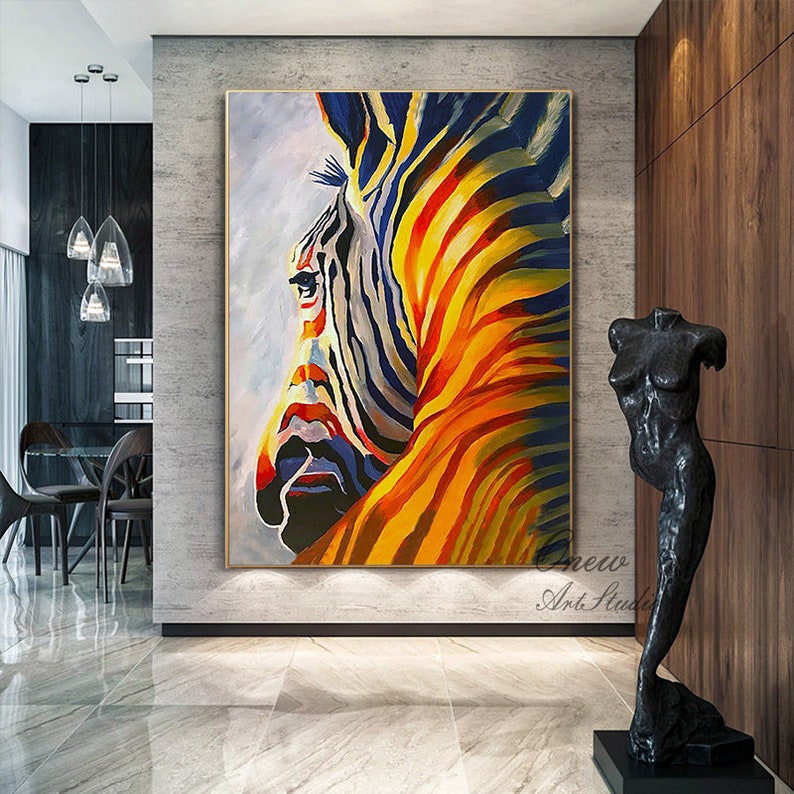 Abstract Colorful Zebra Oil Painting on Canvas, Large Original Zebra ...