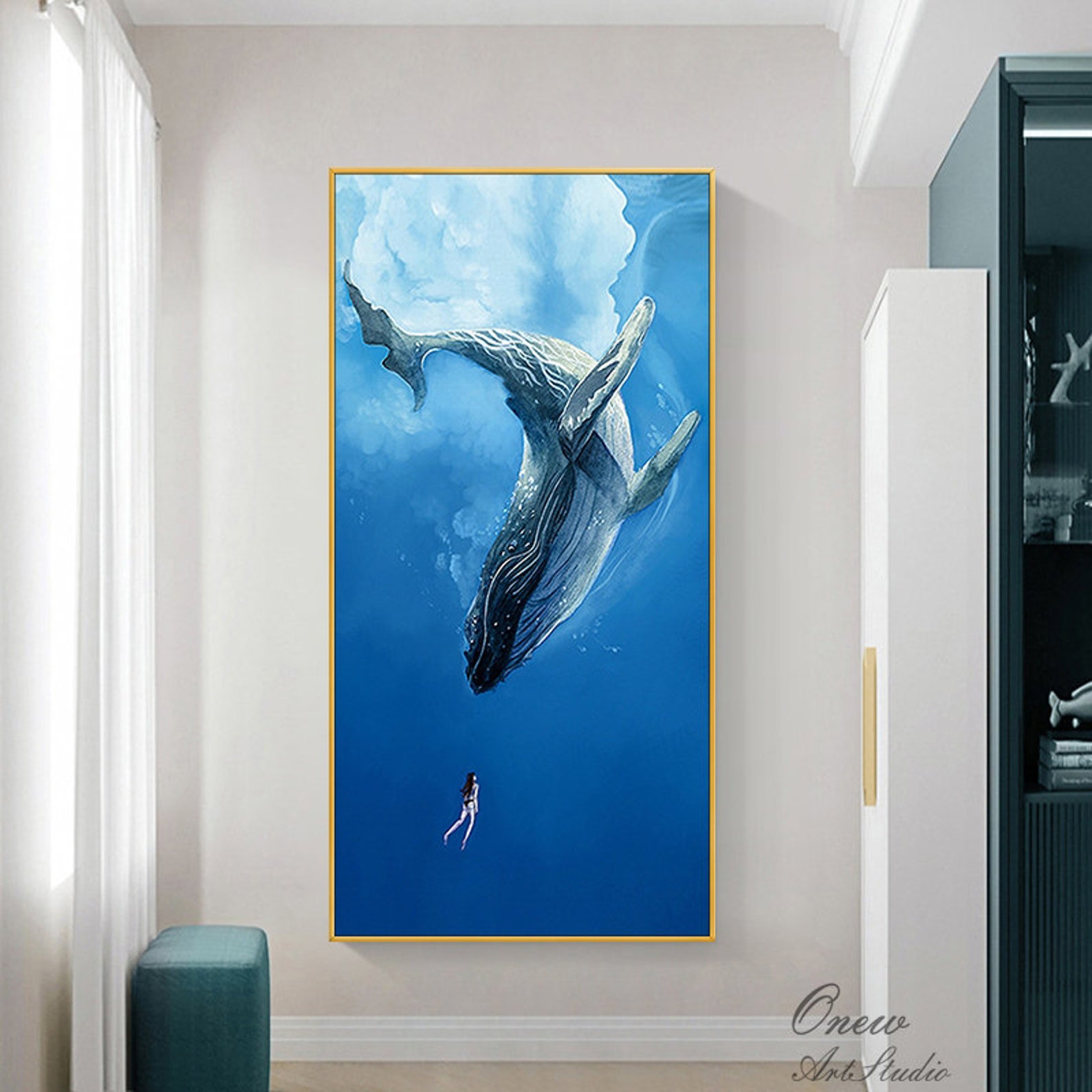 Original Humpback Whale Oil Painting on Canvas, Large Abstract Ocean ...