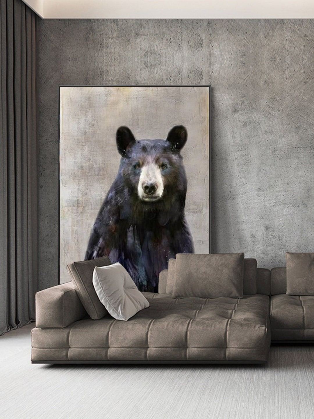 Large Abstract Black Bear Canvas Wall Art, Original Hand-painted Bear ...
