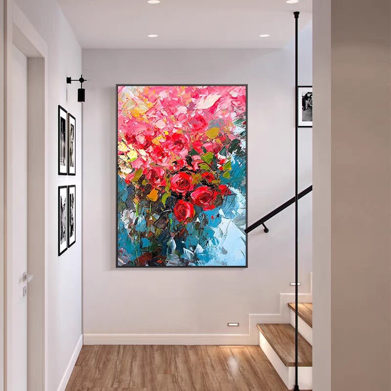 Original Red Roses Canvas Wall Art Large Impressionist - Etsy