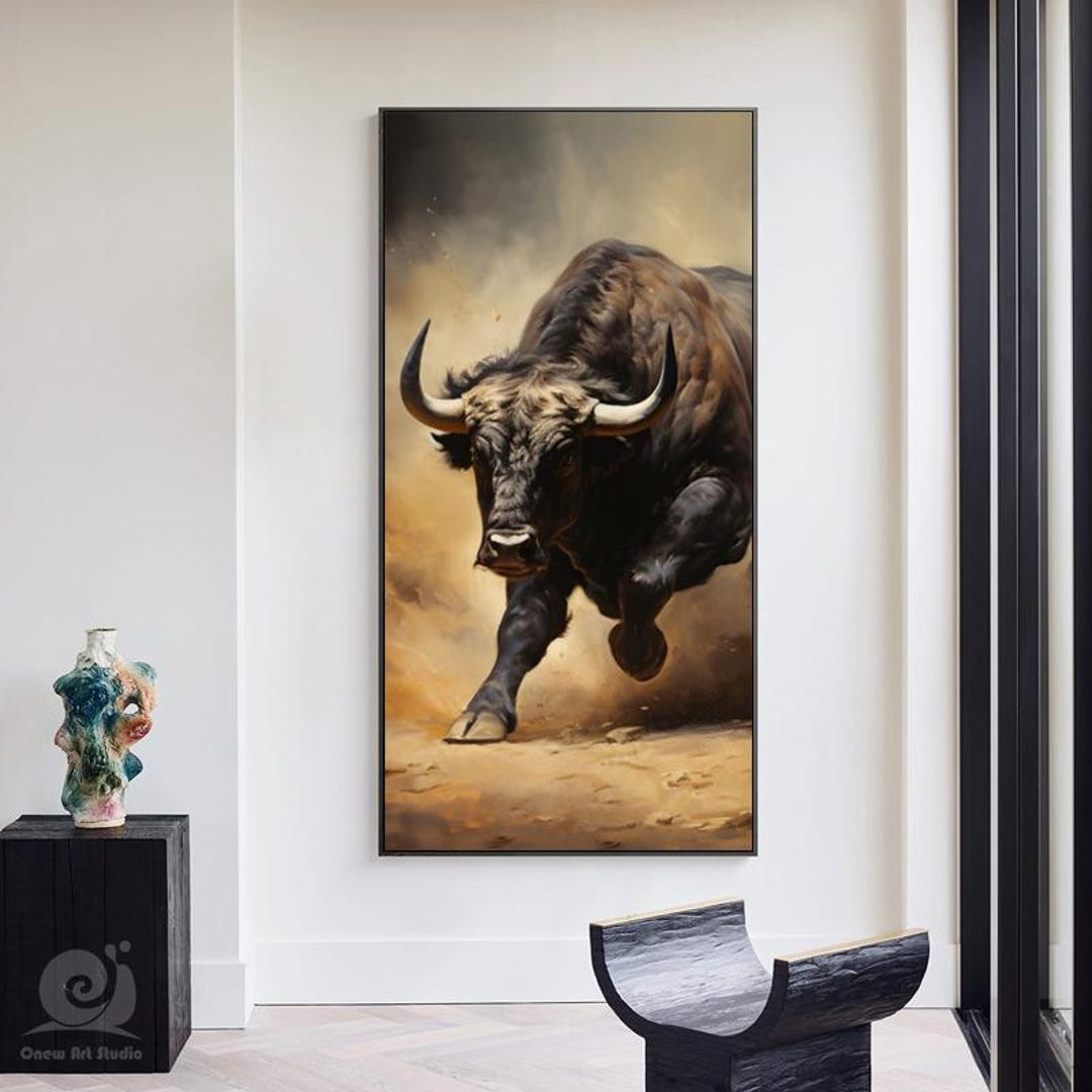 Classical Bull Oil Painting on Canvas, Large Original Bull Canvas Wall ...
