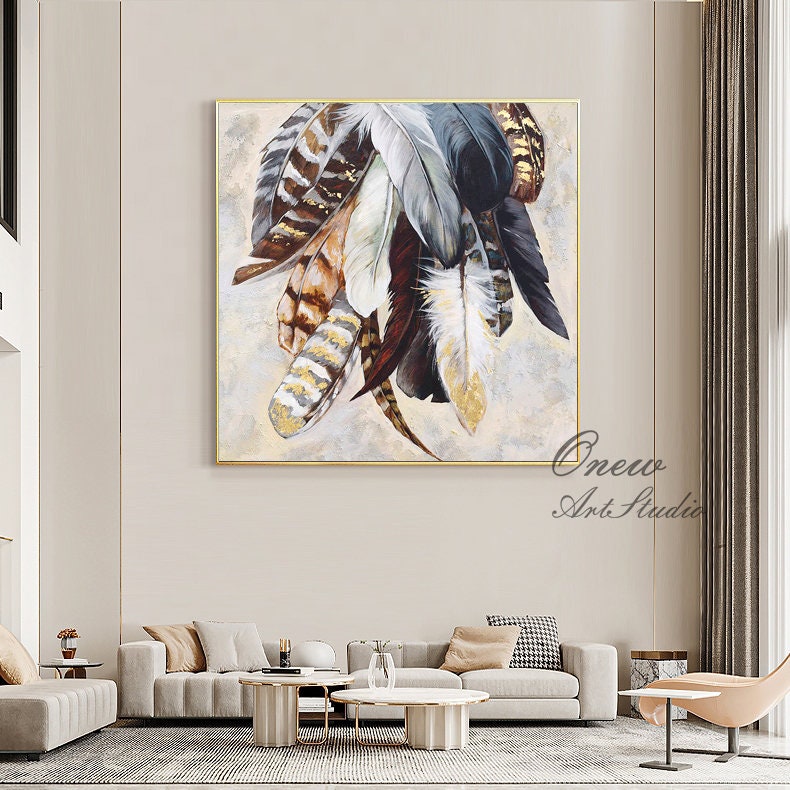 Original Animal Feather Oil Painting on Canvas Abstract | Etsy