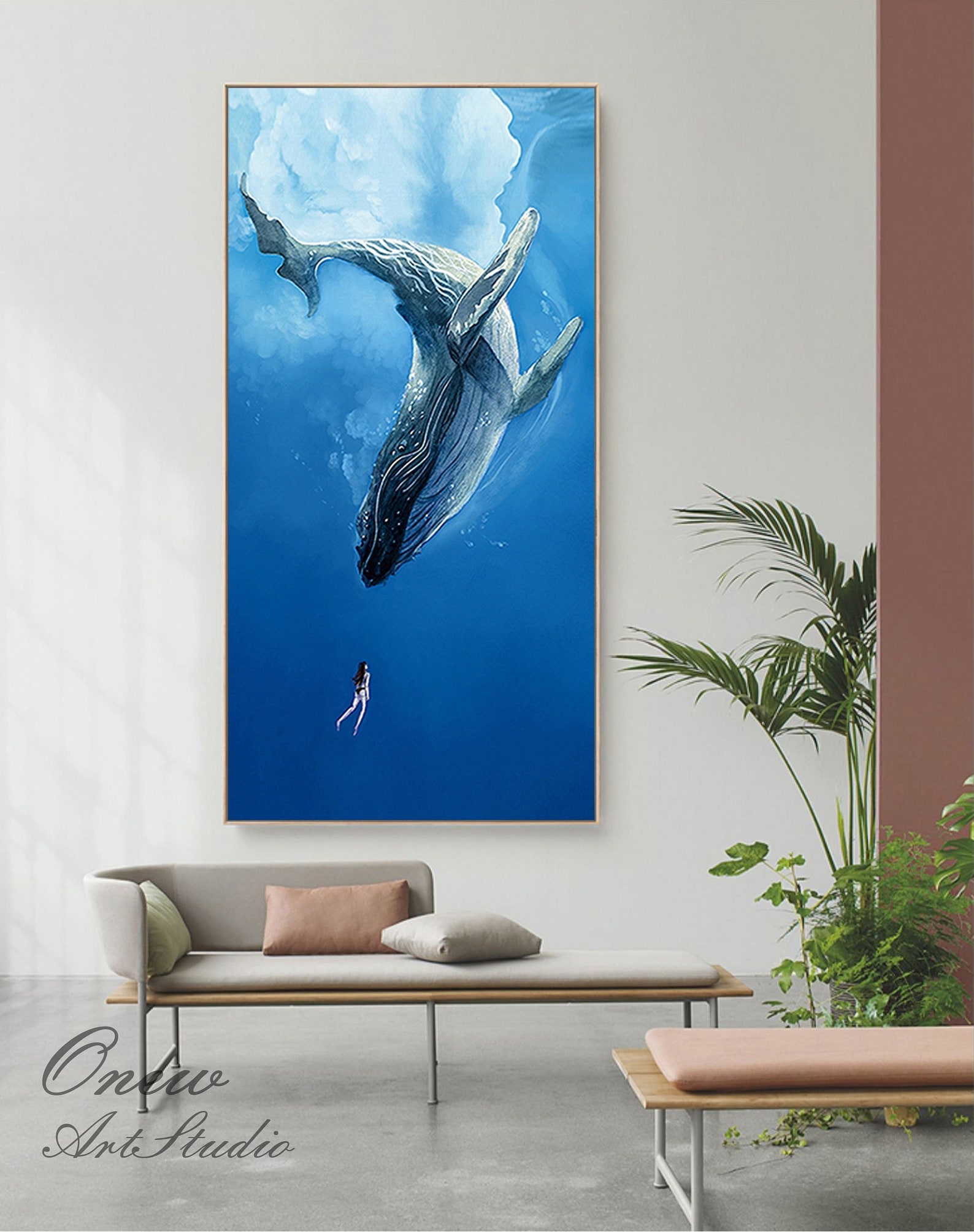 Original Humpback Whale Oil Painting on Canvas, Large Abstract Ocean ...