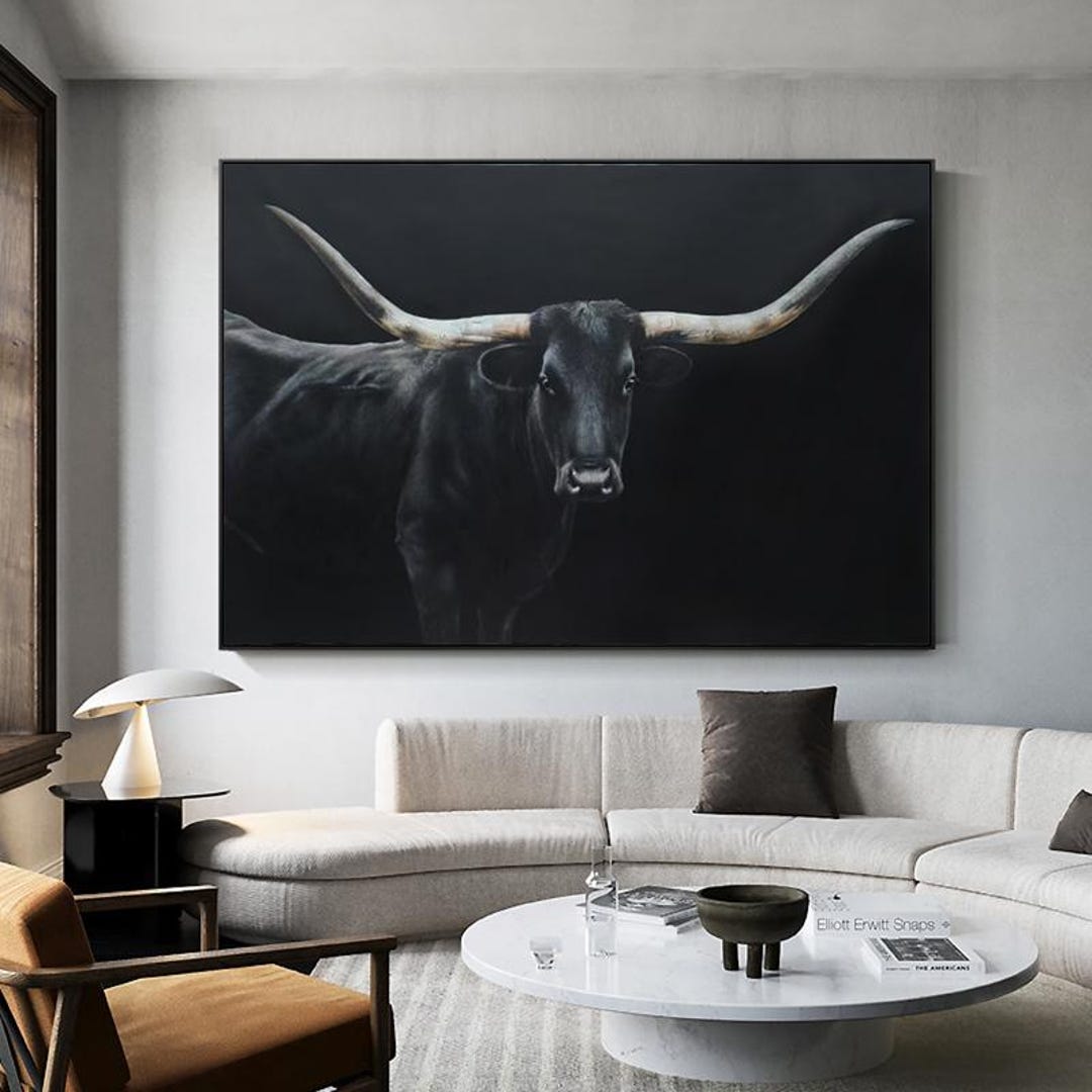 Large Classical Bull Oil Painting on Canvas, Original Hand-painted Bull ...