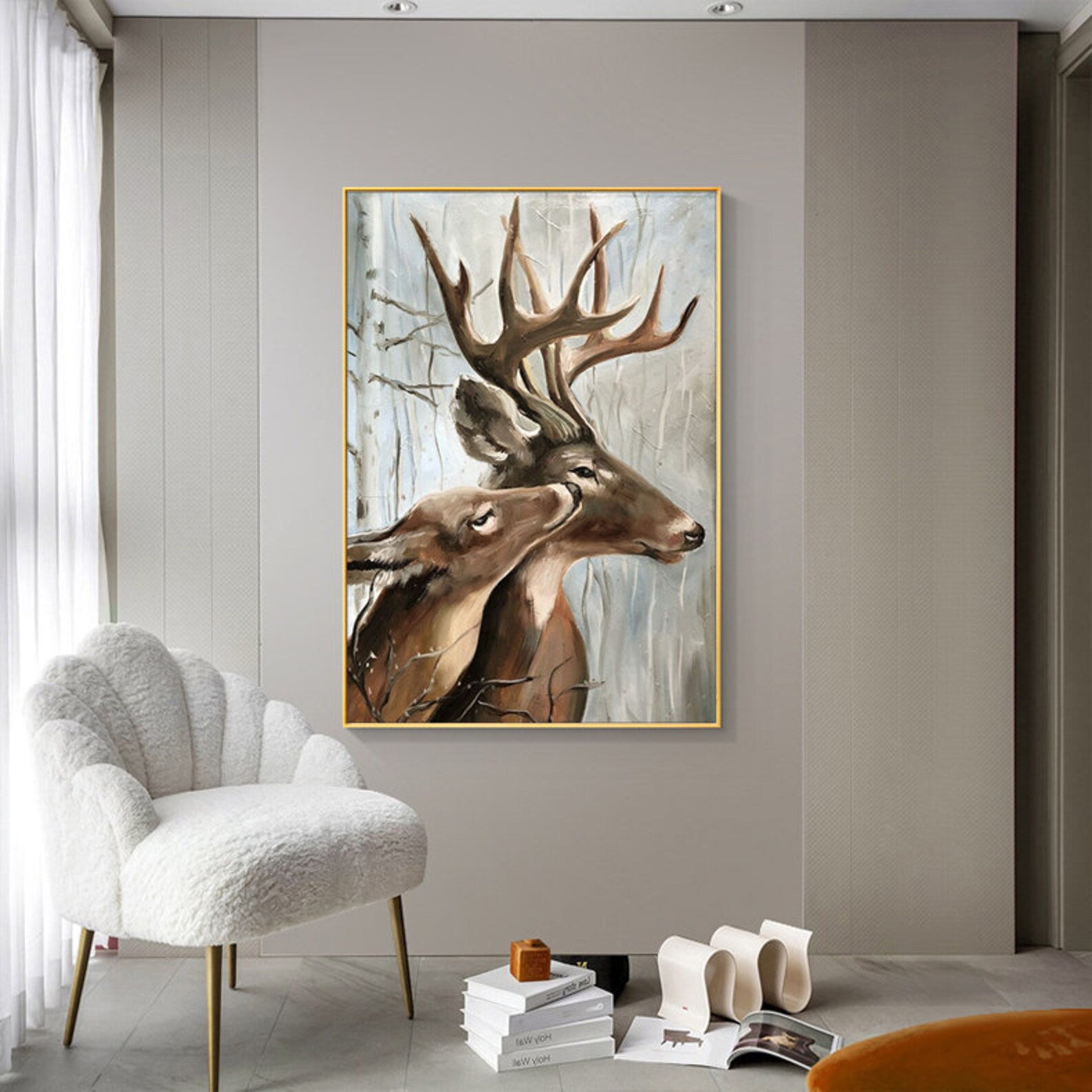 Large Classical Deer Oil Painting on Canvas Original Stag and - Etsy