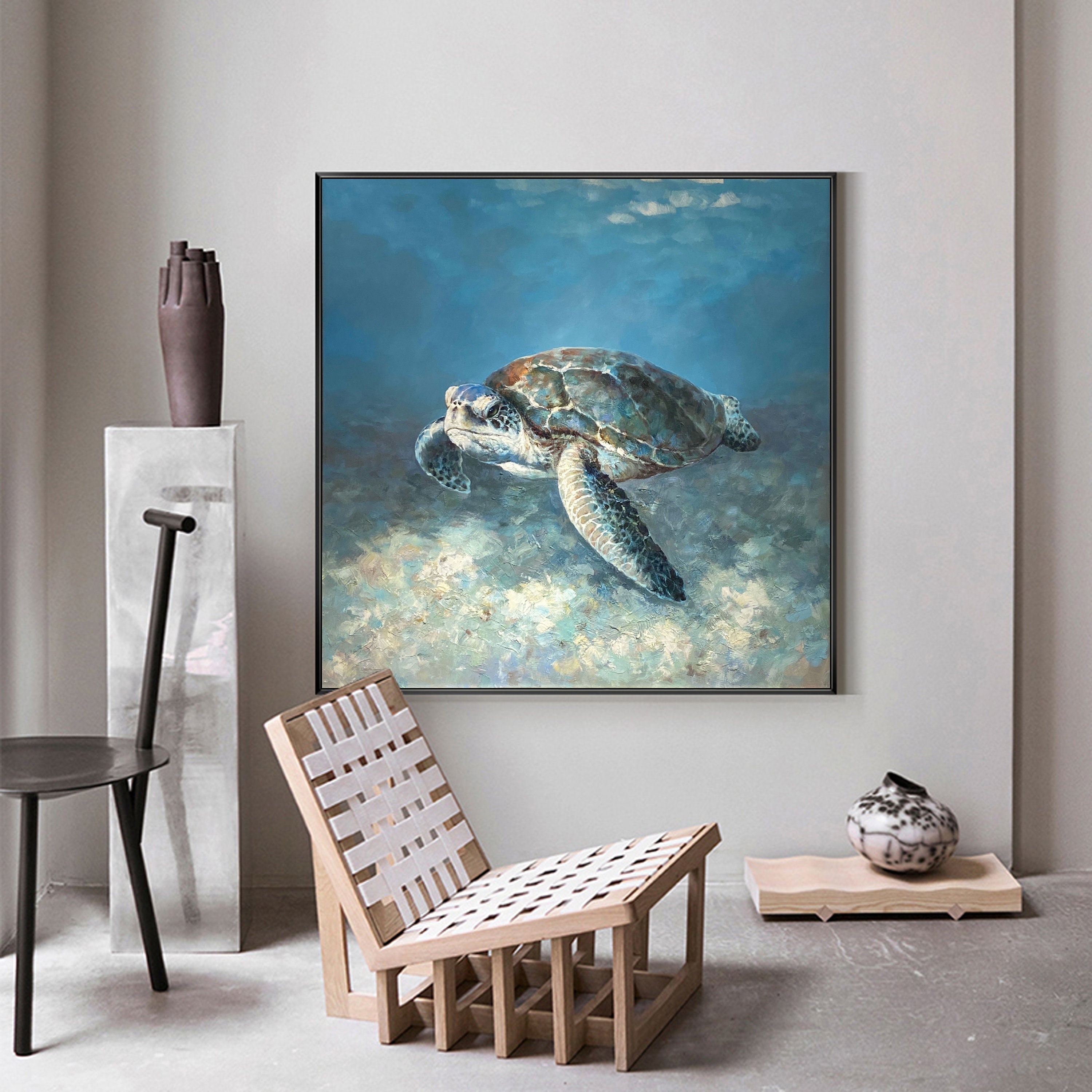 Hand Painted Sea Turtle Oil Painting on Canvas Large - Etsy