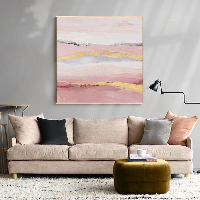 Pink and Gold Abstract Painting Minimalist Canvas Wall Art - Etsy
