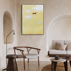 Large Abstract Cream Canvas Wall Art, Original Horse and Clouds Oil ...