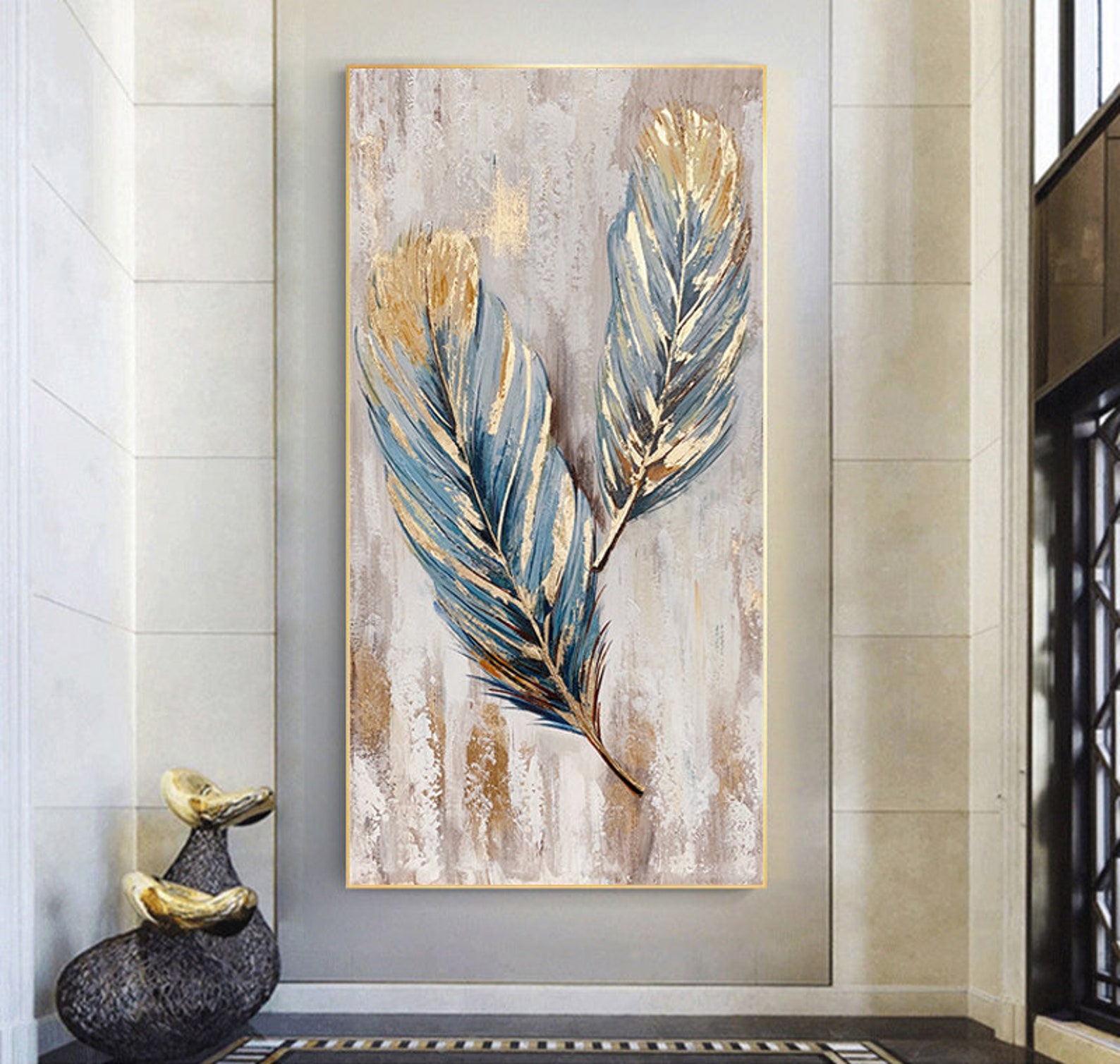 Original Animal Feather Oil Painting on Canvas Abstract Blue - Etsy