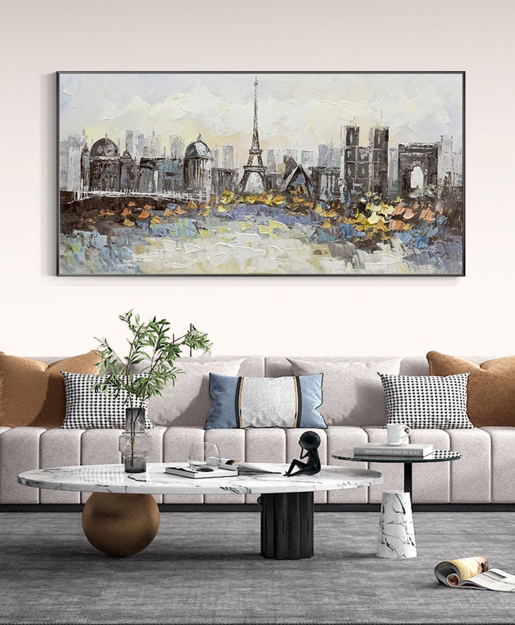 Original Eiffel Tower Canvas Wall Art, Large Abstract Paris Cityscape ...