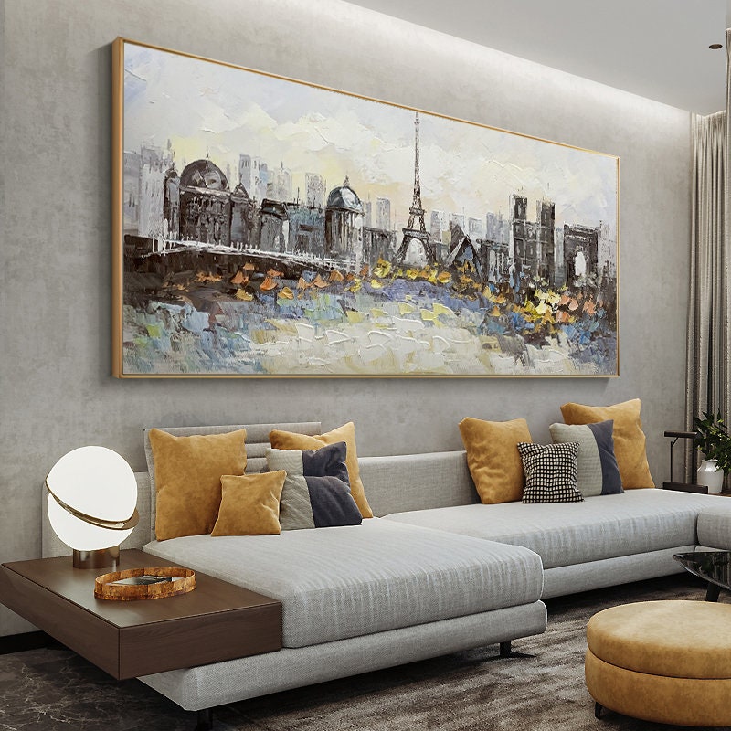 Original Eiffel Tower Canvas Wall Art, Large Abstract Paris Cityscape ...