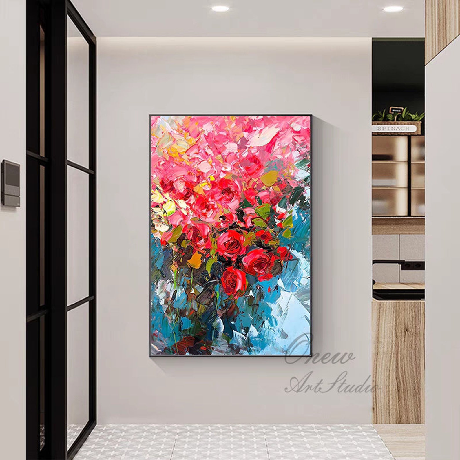 Original Red Roses Canvas Wall Art Large Impressionist - Etsy