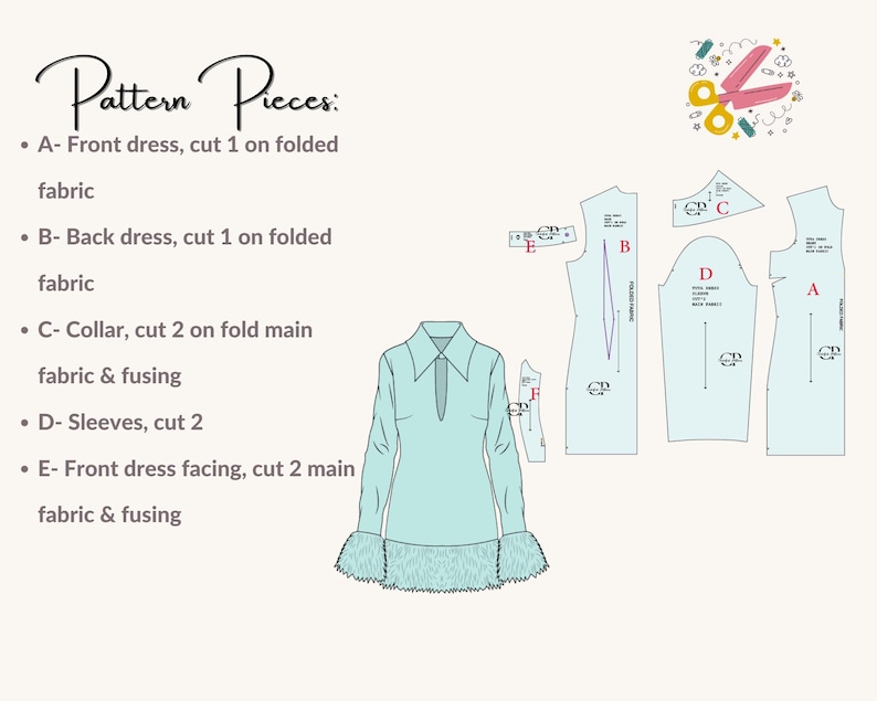 Feather Mini Dress Sewing Pattern | Women's Fitted Collar Dress (PDF ...