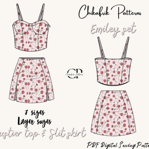 Bustier Pattern + Slit Skirt Pattern|7 Sizes XXS - XXL| 2 Digital ...