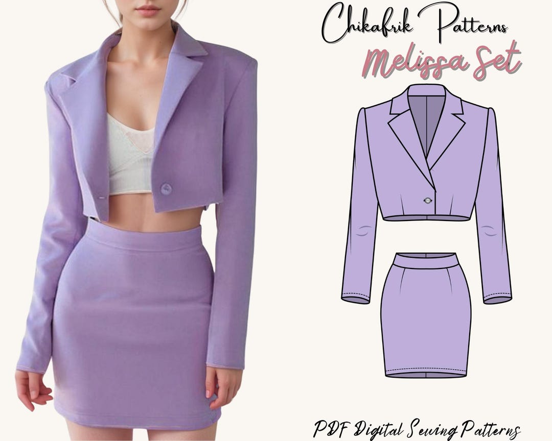 Melissa Set Sewing Pattern: Women's Crop Blazer & Skirt (PDF Pattern ...