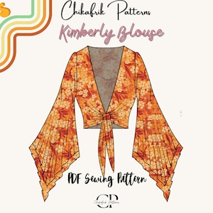 70s Bell Sleeve Blouse Sewing Pattern: Kimberly Crop Top (PDF Pattern ...