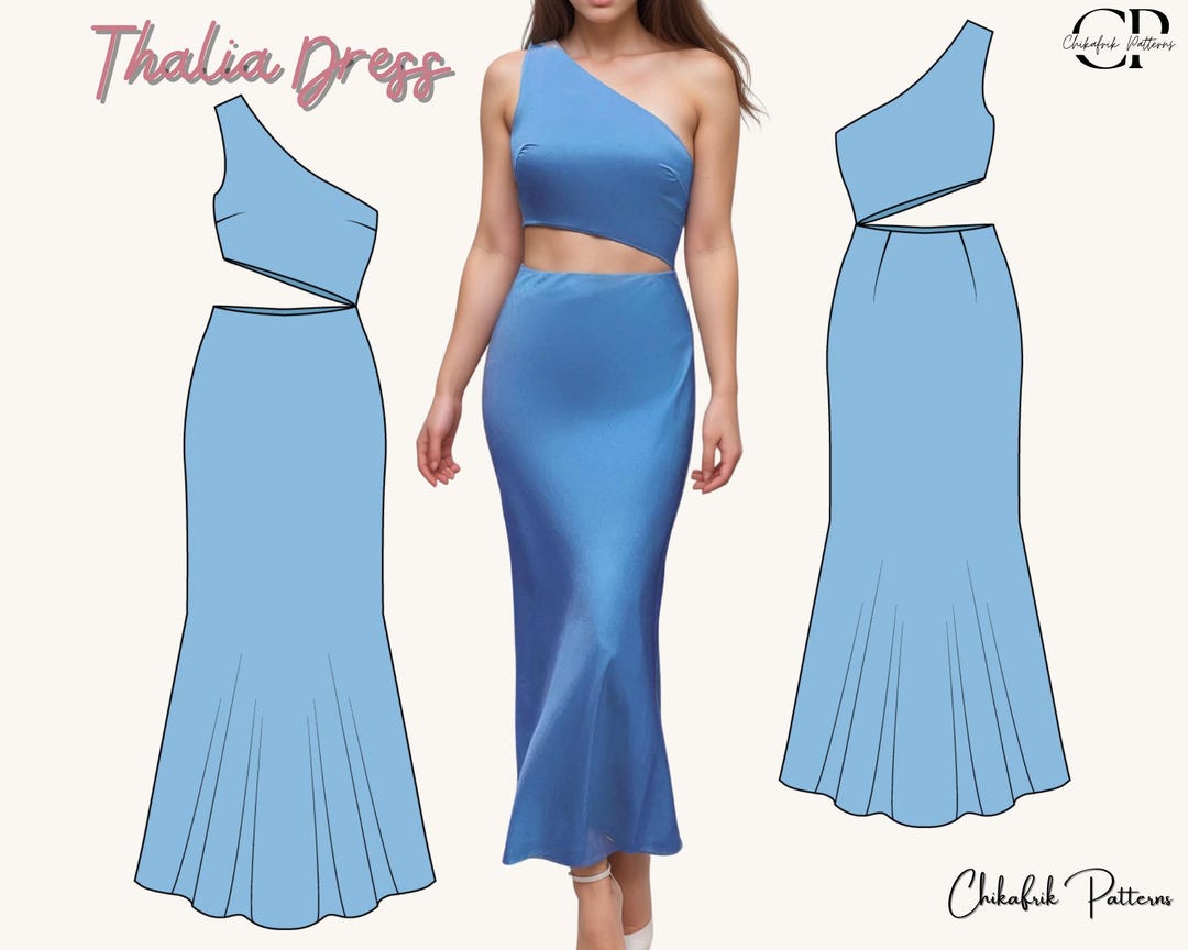 Thalia One Shoulder Dress Pattern: Asymmetrical Silky Sewing Pattern ...