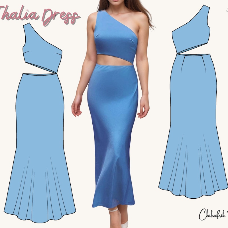 One Shoulder Dress Pattern - Etsy