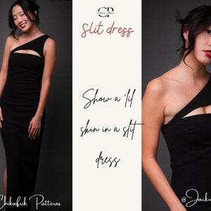 Slit Dress Pattern|oneshoulder Cutout Slit Dress Pattern|prom Dress ...