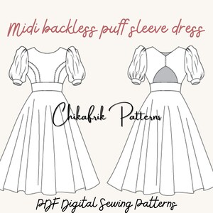 Midi Backless Dress Pattern|puff Sleeve Dress Pattern Women Sewing ...