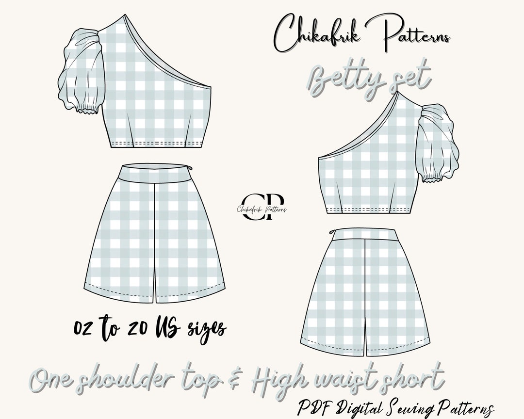 Betty Set| High Waistshort Pattern & One Shoulder Top Pattern|bundle ...