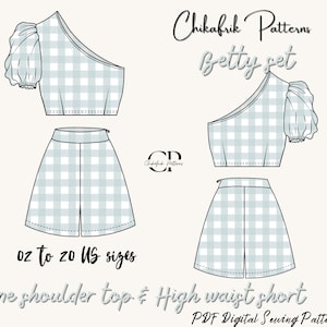Betty Set| High Waistshort Pattern & One Shoulder Top Pattern|bundle ...