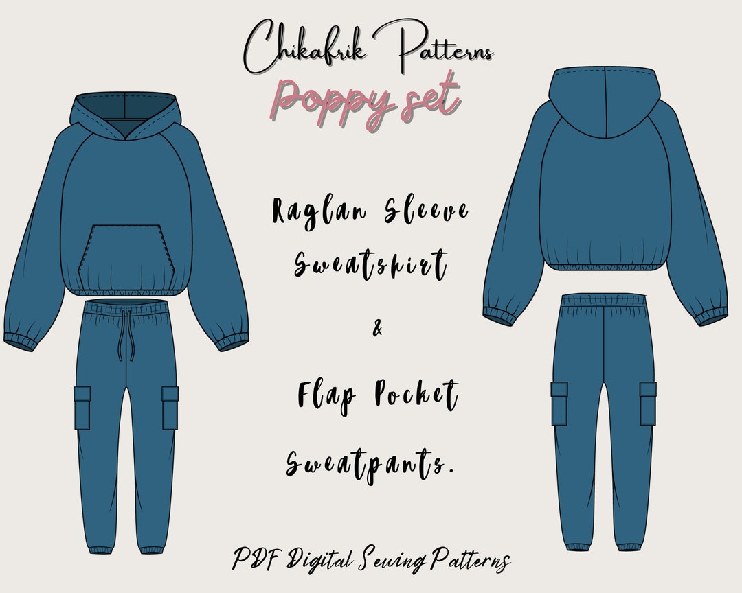 Poppy Set Sewing Pattern|hoodie Pattern With Raglan Sleeve & Flap ...