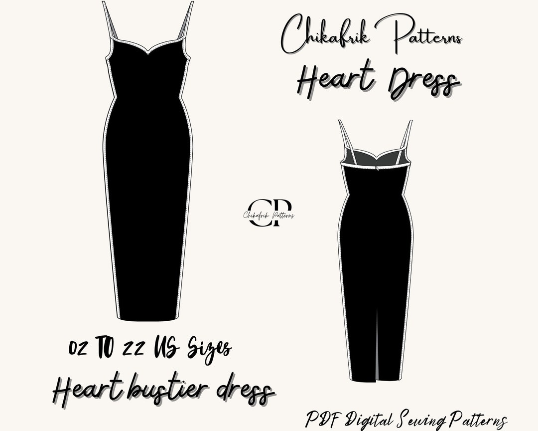 Heart Dress Sewing Pattern: Bodycon Sweetheart Dress (PDF Digital ...