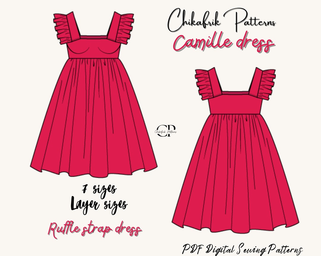 Ruffle Strap Dress Sewing Pattern | Camille Design (PDF Pattern) - Etsy