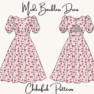 Backless Puff Sleeve Midi Dress|dress Sewingpattern|women Sewing ...