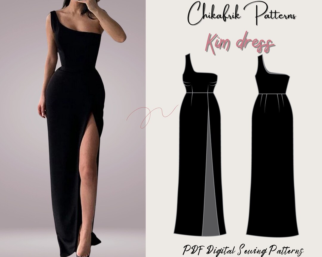 Kim Dress Pattern Slit One Shoulder Maxi Dress Patternwomen Dress ...