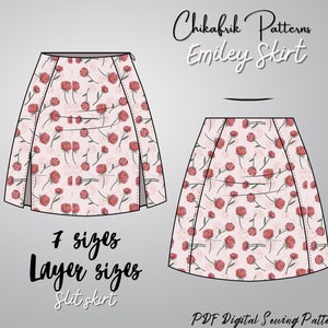 Slit Mini Skirt Sewing Pattern: High-waisted A-line (US 4-16) (PDF ...