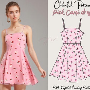 Cami Mini Dress Sewing Pattern: Skater Skirt, Sweetheart Vibes (PDF ...