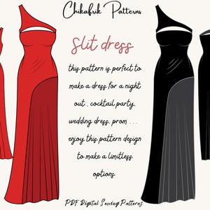 Slit Dress Pattern|oneshoulder Cutout Slit Dress Pattern|prom Dress ...