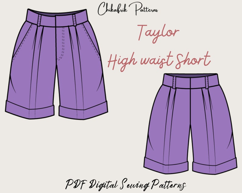High Waist Pleated Shorts Sewing Pattern: Taylor XXS-XXL (PDF Pattern ...