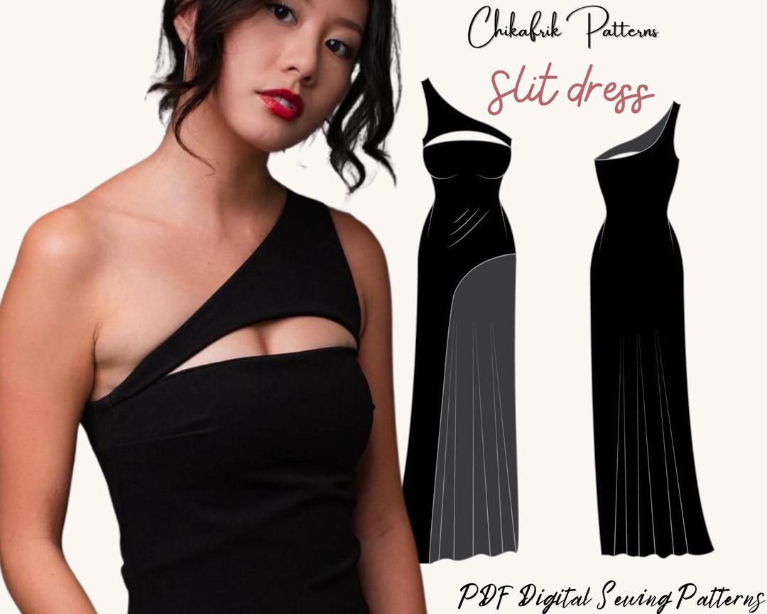Slit Dress Pattern|oneshoulder Cutout Slit Dress Pattern|prom Dress ...
