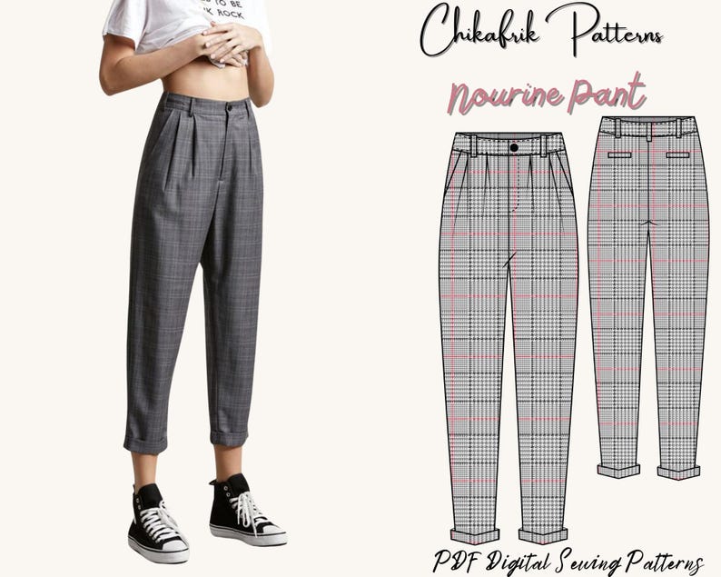 Nourine Cuffed Pant Sewing Pattern: Women's Trouser (PDF Pattern) - Etsy
