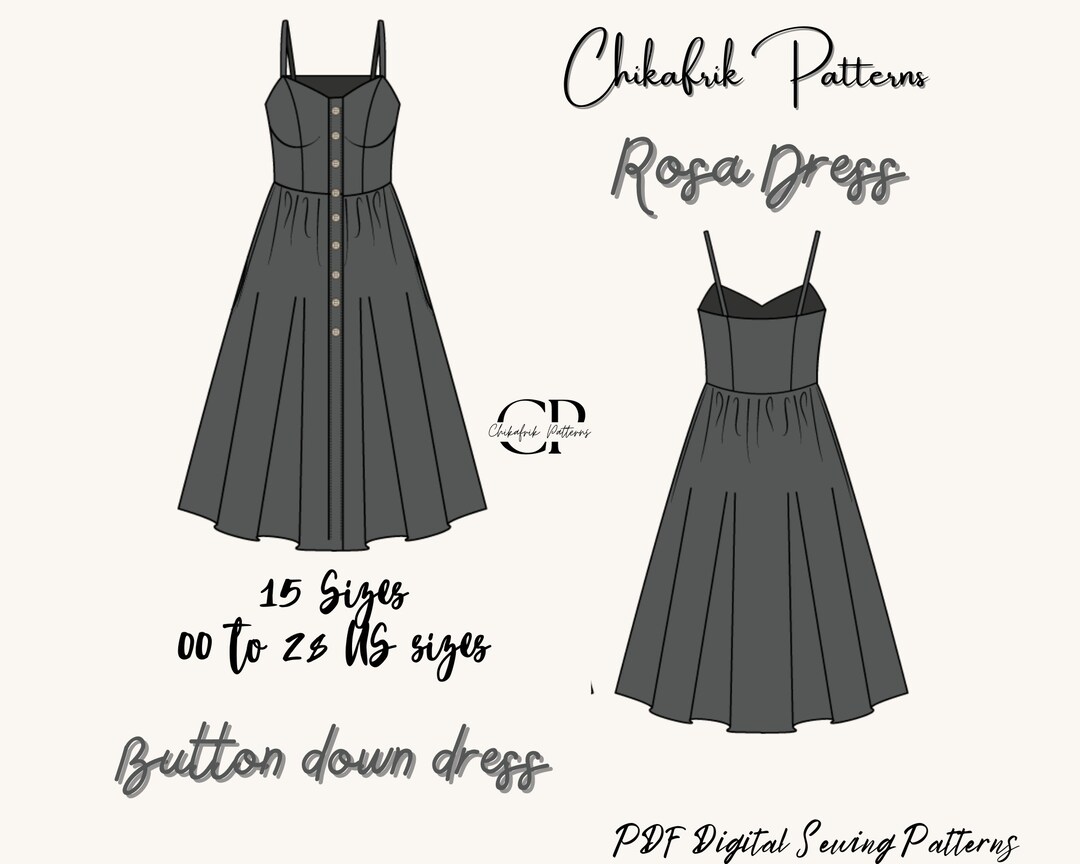 Dress Pattern|buttondown Dress Pattern|pdf Sewingpattern|15sizes ...