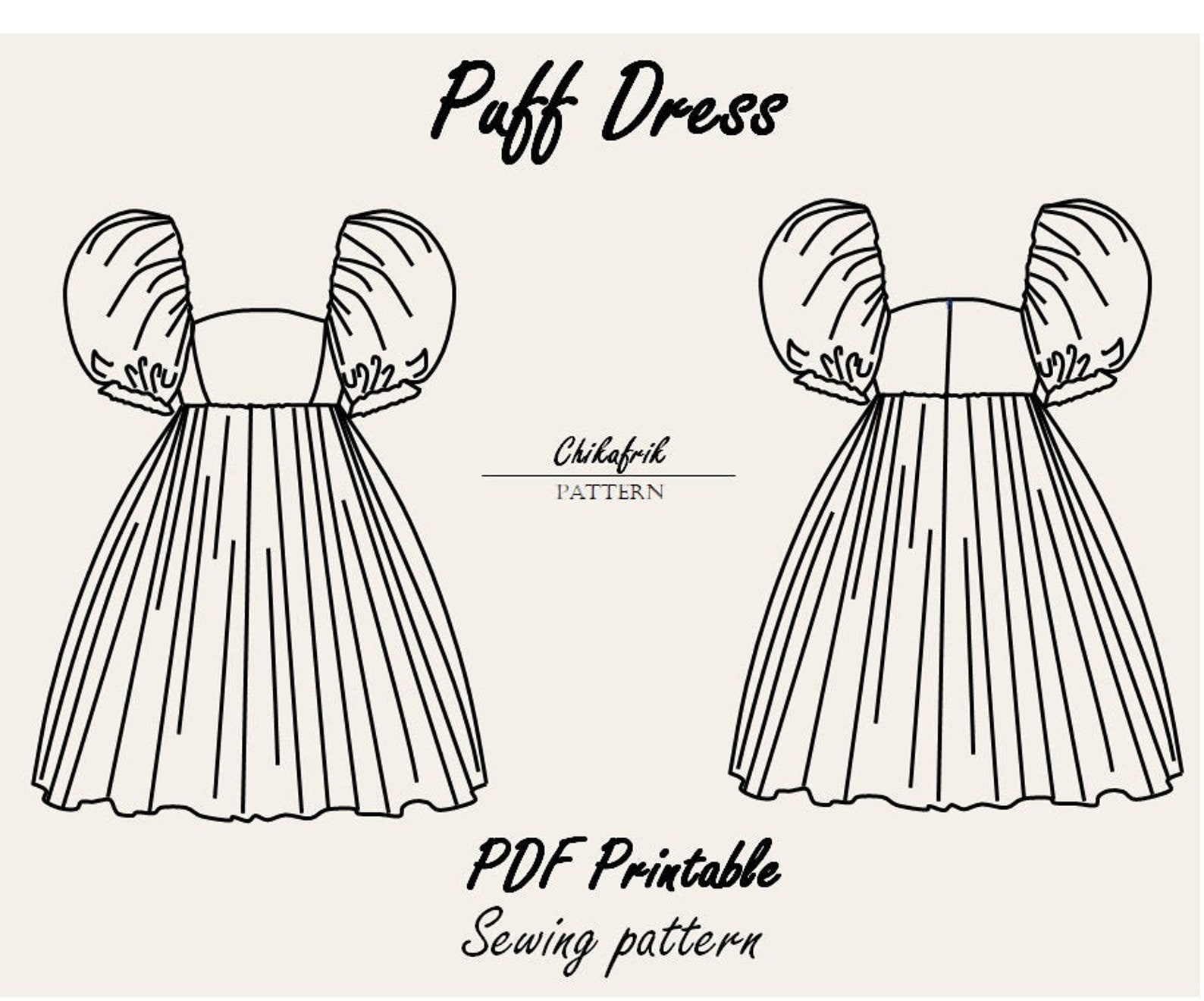 Puff Dress PATTERNPDF Digital Pattern 4 18 US Sizesewing - Etsy UK