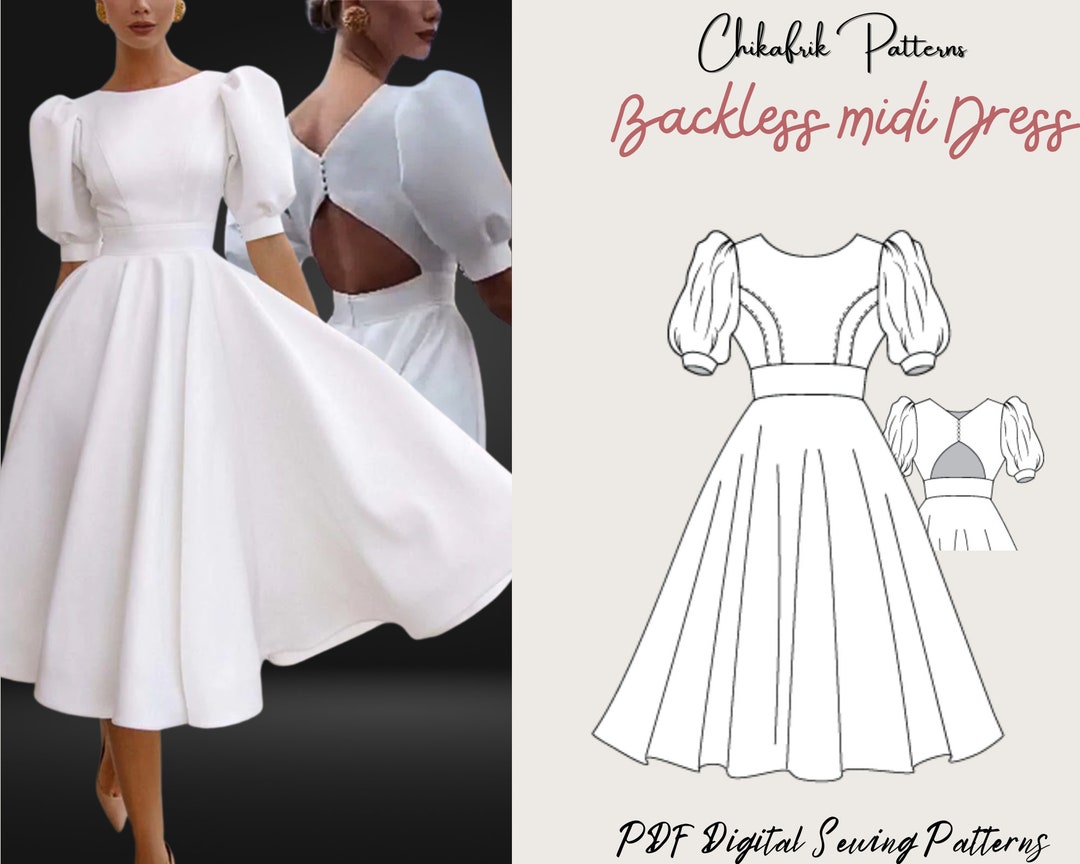Midi Backless Dress Patternpuff Sleeve Dress Pattern Women Sewing ...