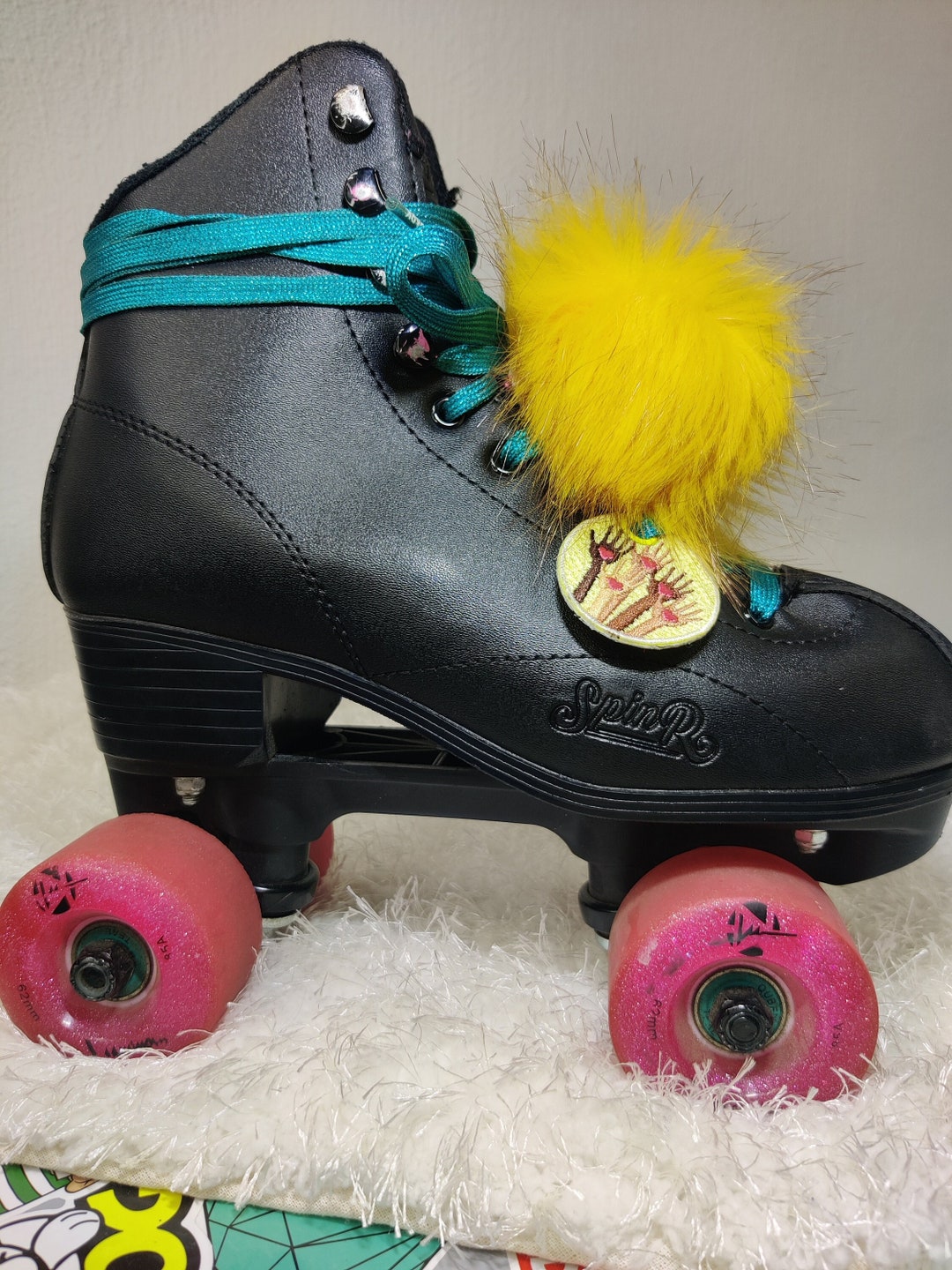 Yellow Faux Fur Skate Pom Poms| Roller Skating Accessories | Roller ...