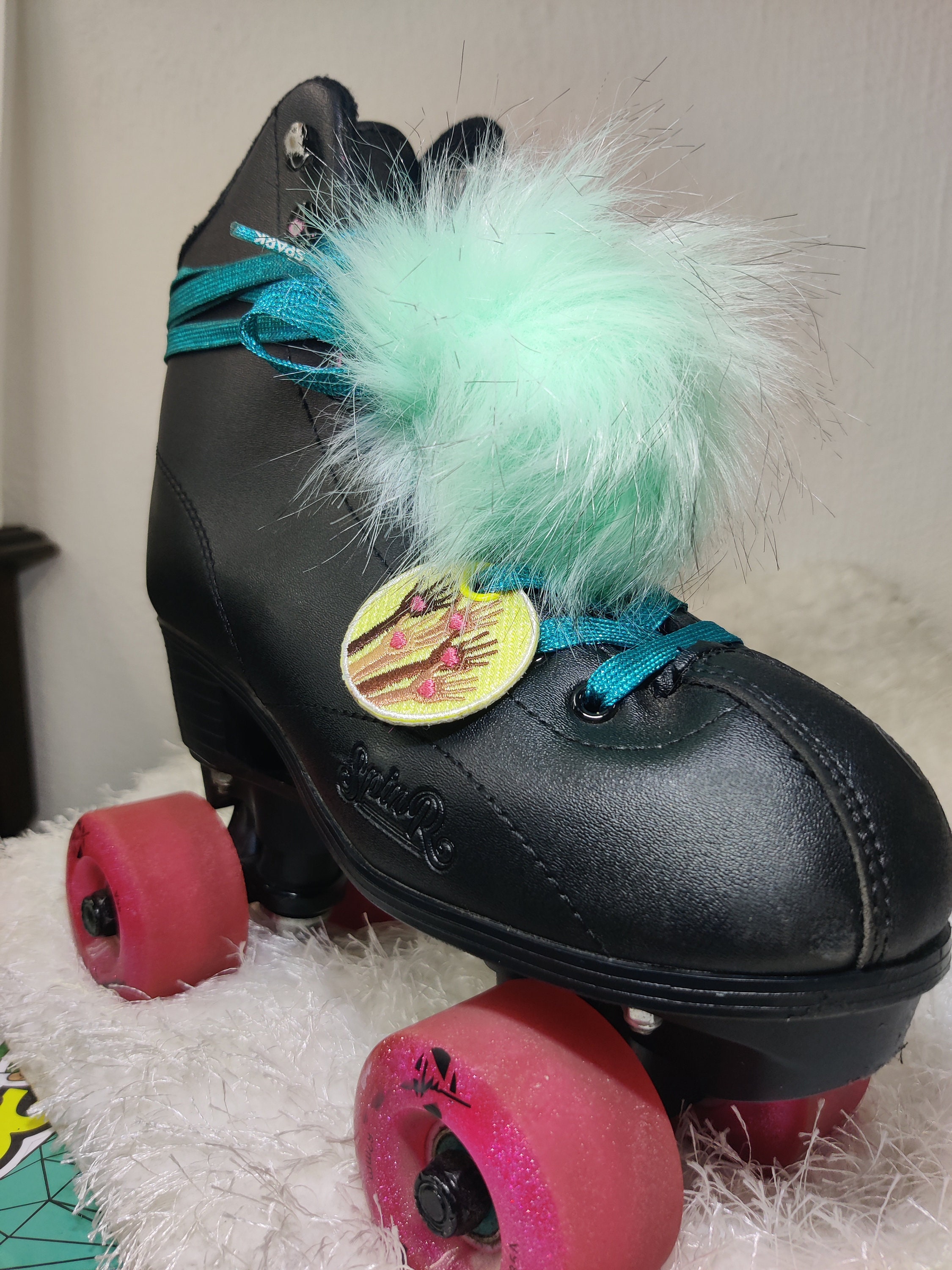 Teal Faux Fur Skate Pom Poms | Roller Skating Accessories (set of 2) - Etsy