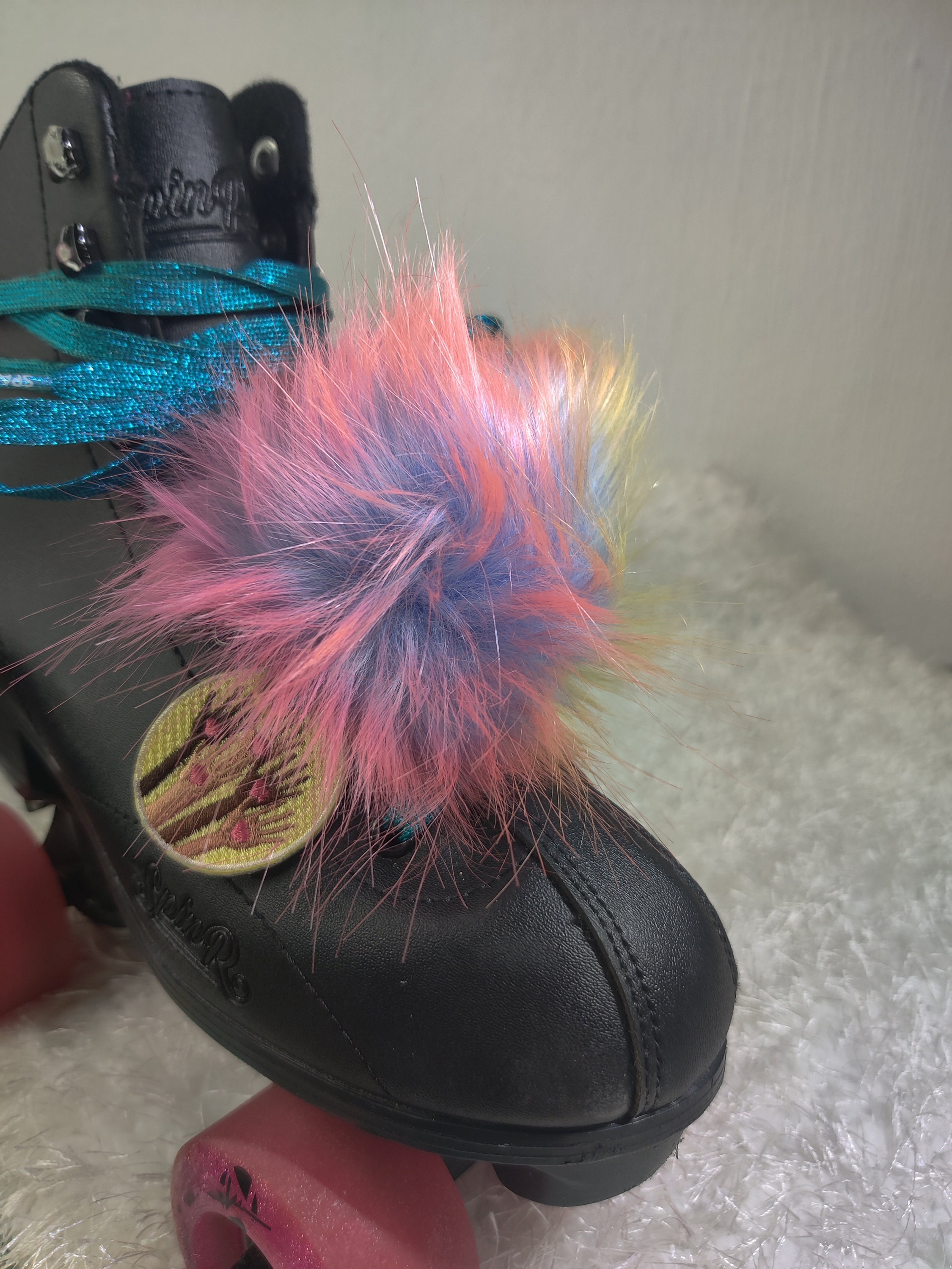 Rainbow Faux Fur Skate Pom Poms| Roller Skating Accessories | Roller ...