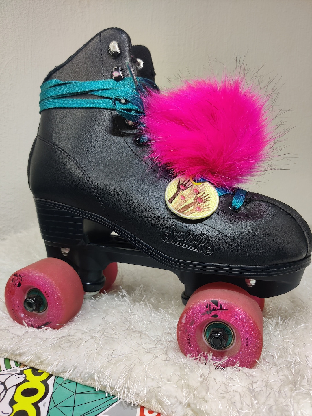 Hot Pink Faux Fur Skate Pom Poms| Roller Skating Accessories | Roller ...