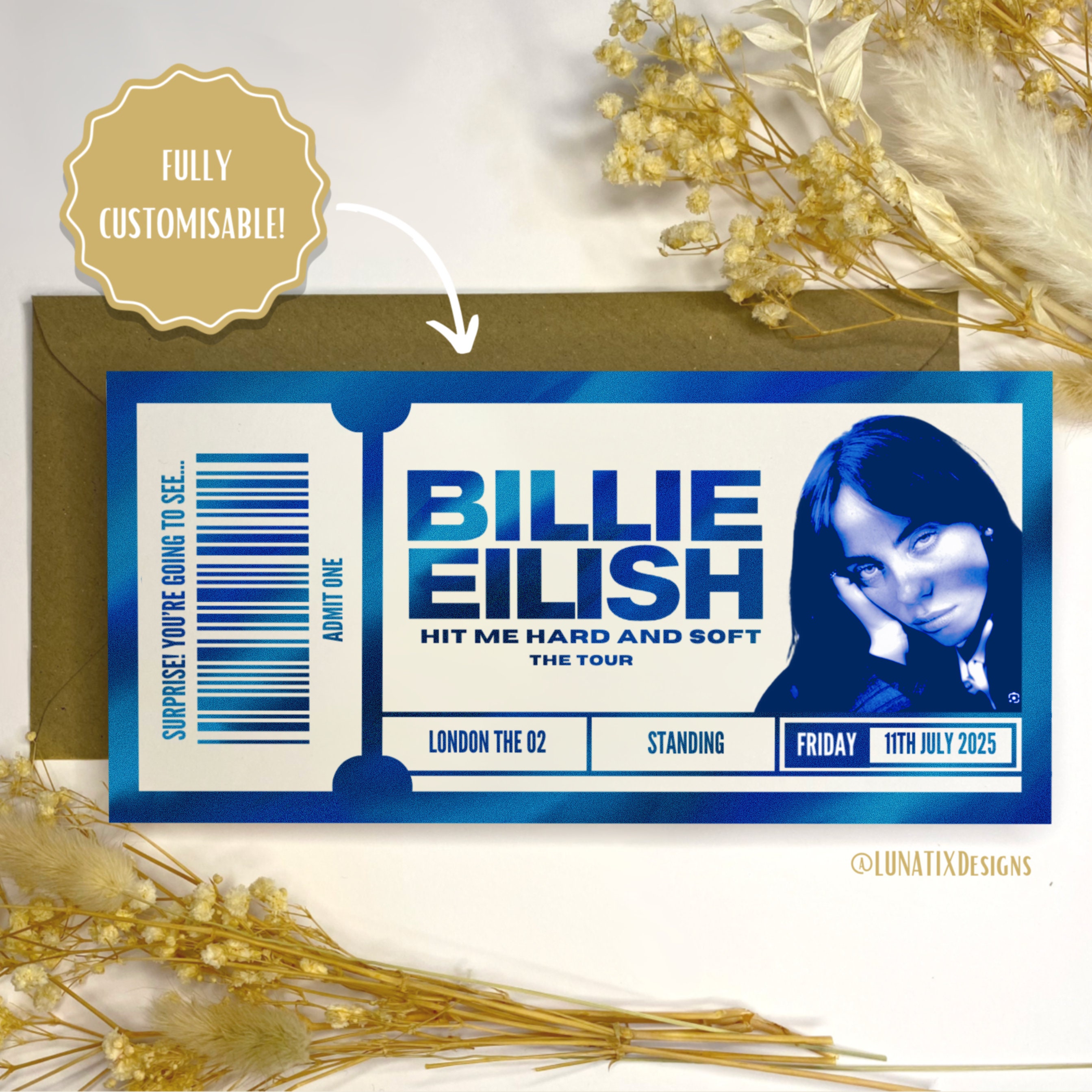 Billie Eilish Hit Me Hard and Soft Tour Ticket, Foil Gift Voucher ...